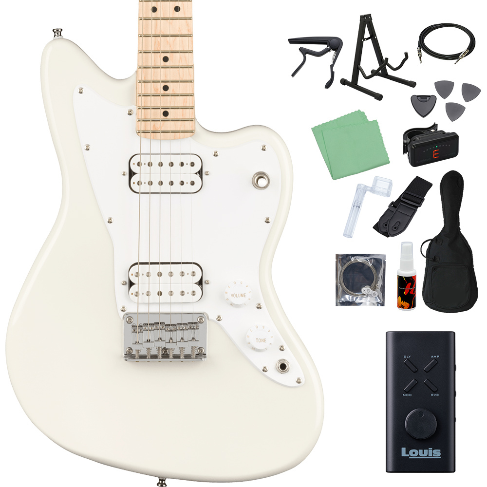 Squier by Fender Mini Jazzmaster HH 初心者セット ヘッドホンアンプ付 Olympic White ミニ ...