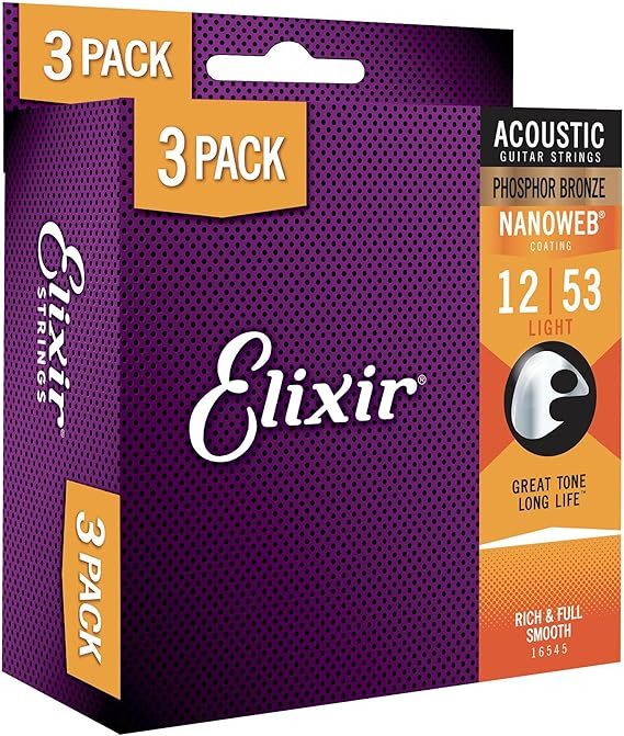 Elixir 【3セットパック】NANOWEB PHOSPHOR BRONZE LIGHT #16545 3pack【12-53 ...