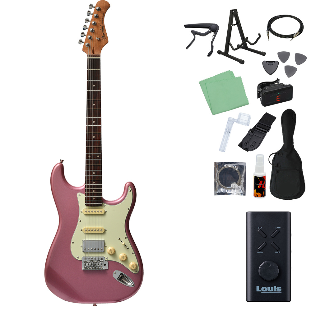 Bacchus BST-2-RSM/R エレキギター初心者14点セット 【ヘッドホンアンプ付き】 BGM ストラトタイプ（新品/送料無料 ...