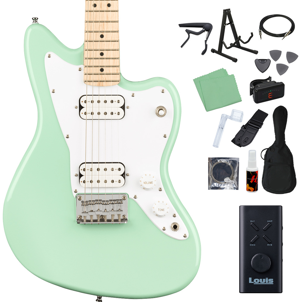 Squier by Fender Mini Jazzmaster HH 初心者セット ヘッドホンアンプ付 Surf Green ミニサイズ ...