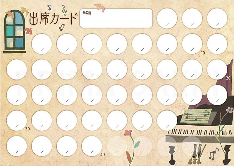プリマ PRFG-710 出席カード（1セット10枚入） ピアノと窓（新品）【楽器検索デジマート】