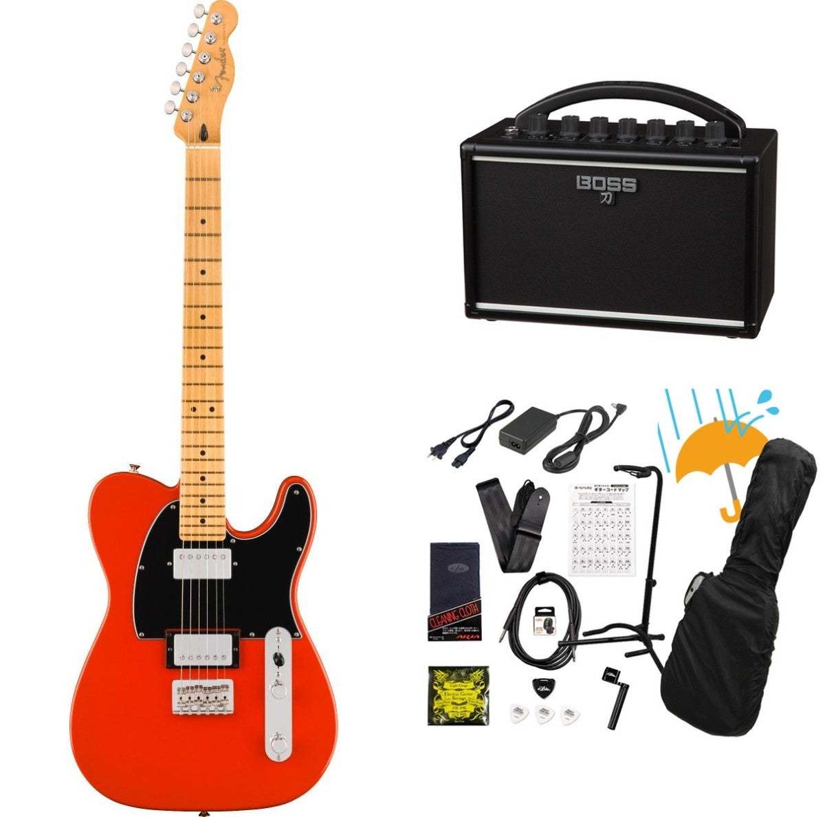 Fender Player II Telecaster HH Maple FB Coral Red BOSS KATANA MINI アンプ ...