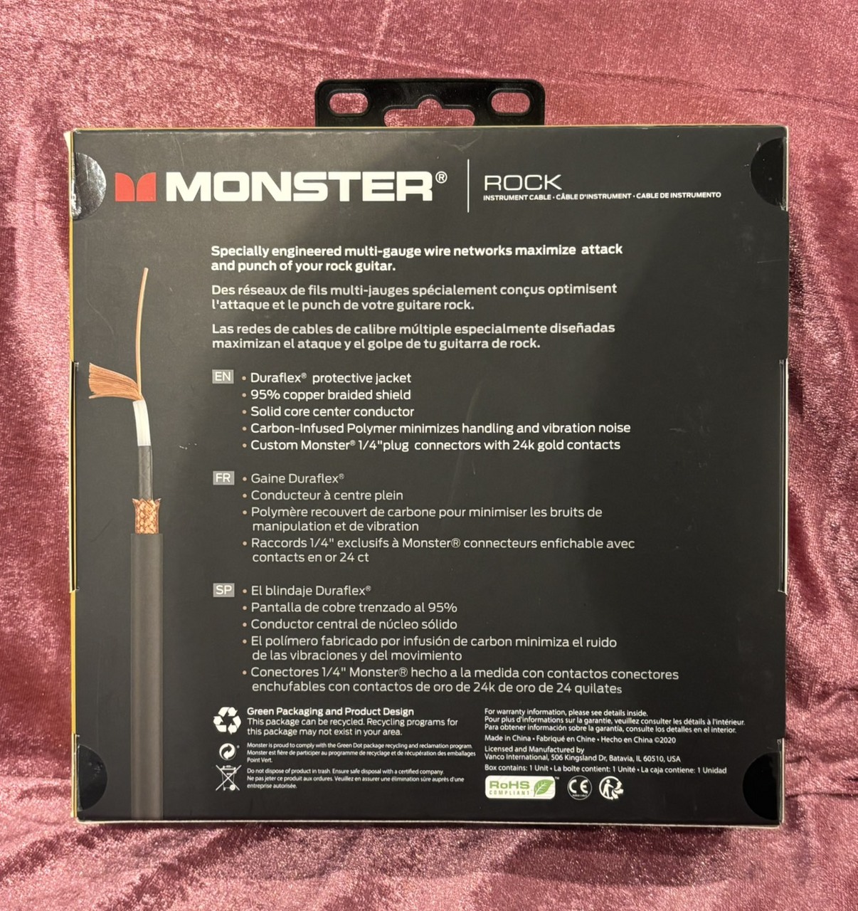 Monster Cable Monster Rock Instrument Cable 12FT 3.6M SS（新品）【楽器検索デジマート】